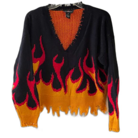 Runway | Sweaters | Vintage Runway Cropped Distressed Flame Fire ...